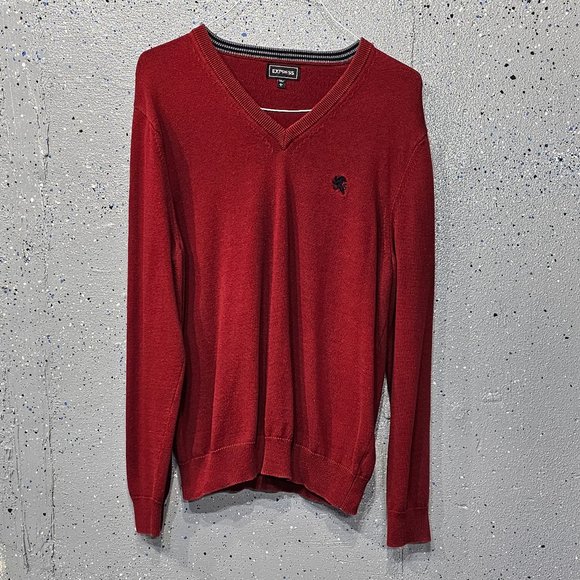 Express | Sweaters | Express Mens Maroon 0 Cotton Long Sleeve V Neck ...